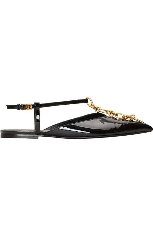 Balmain Sync Chain Patent Leather Pointed Toe Sandals