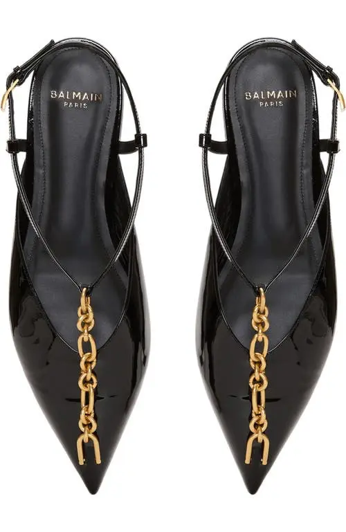 Balmain Sync Chain Patent Leather Pointed Toe Sandals