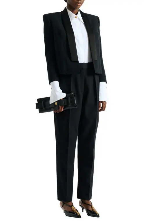 Balmain Cropped Grain De Poudre Jacket - Black