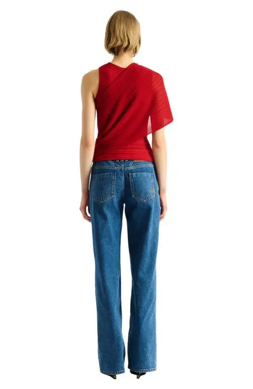 Balmain Sleeveless Asymmetrical Viscose Top - Red