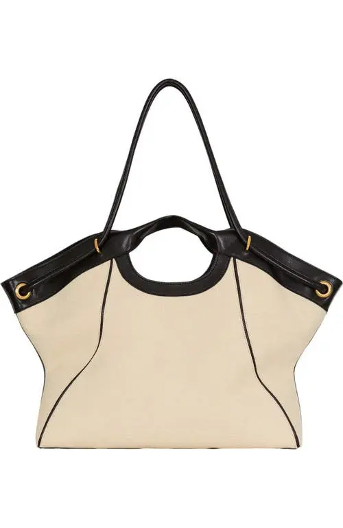 Balmain Large Tote In Smooth Leather And Canvas - Beige