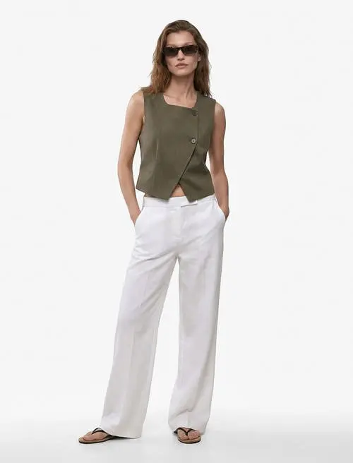 Koton Crew Neck Asymmetric Linen Vest