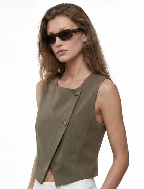 Koton Crew Neck Asymmetric Linen Vest