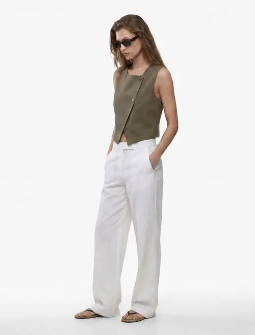 Koton Crew Neck Asymmetric Linen Vest