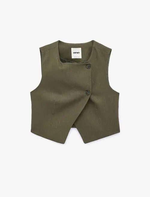 Koton Crew Neck Asymmetric Linen Vest