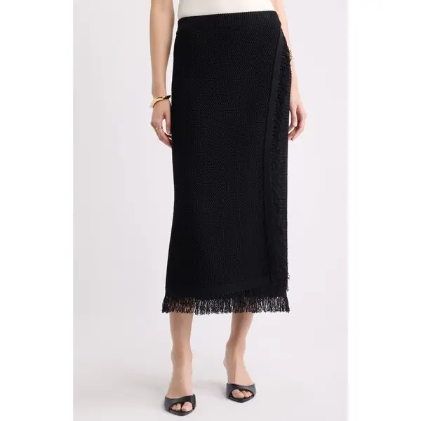 Nordstrom Fringe Sweater Midi Skirt - Black