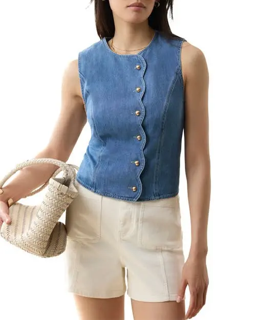 Mint Velvet Denim Scallop Detail Waistcoat - Blue