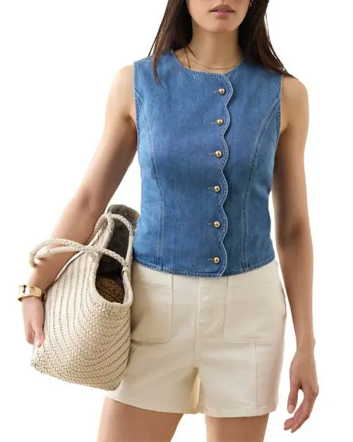 Mint Velvet Denim Scallop Detail Waistcoat