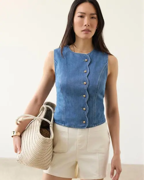 Mint Velvet Denim Scallop Detail Waistcoat