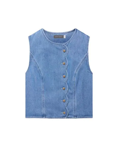 Mint Velvet Denim Scallop Detail Waistcoat