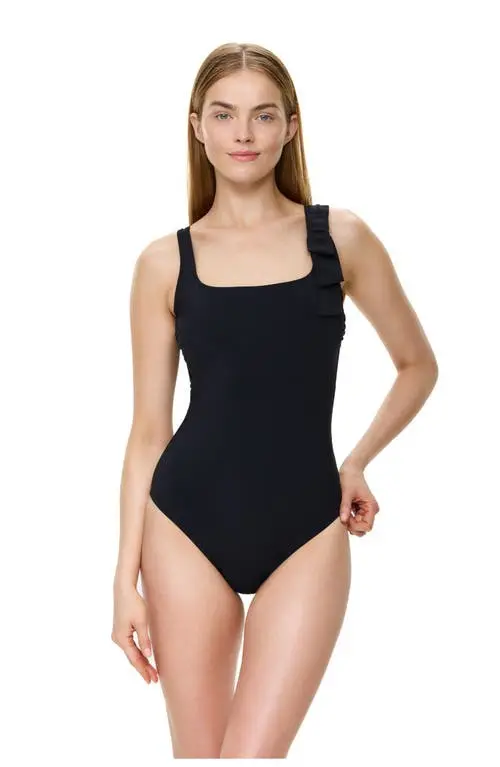GOTTEX Modern Muse Square Neck One Piece With Ruffle Detail - Black