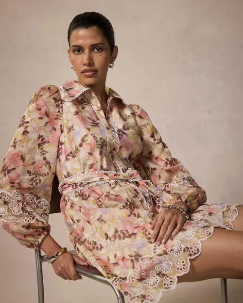 Mint Velvet Floral Print Long Sleeve Mini Dress
