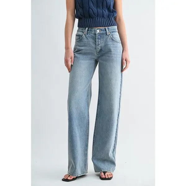 JEMINA DENIM Low Rise Baggy Wide Leg Jeans - Light Wash