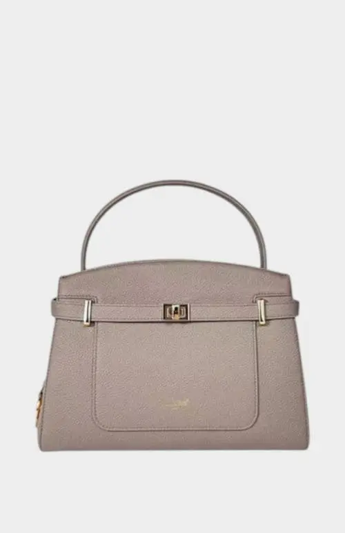 MI BOLSA LONDON Manhattan Genuine Pebble Leather Top Handle Bag - Grey