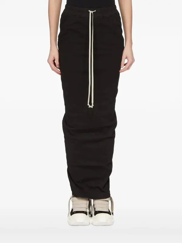 Rick Owens Cotton T-shirt Skirt With Drawstring Waist And Draped Slit - Nero