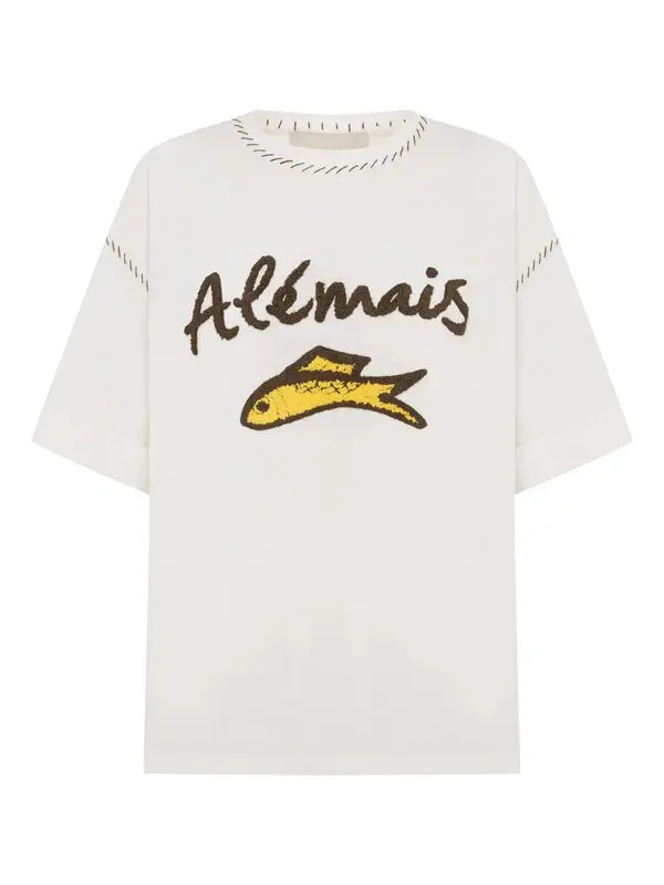ALEMAIS Alémais Ribbed Neck Contrast-stitch T-shirt - Bianco