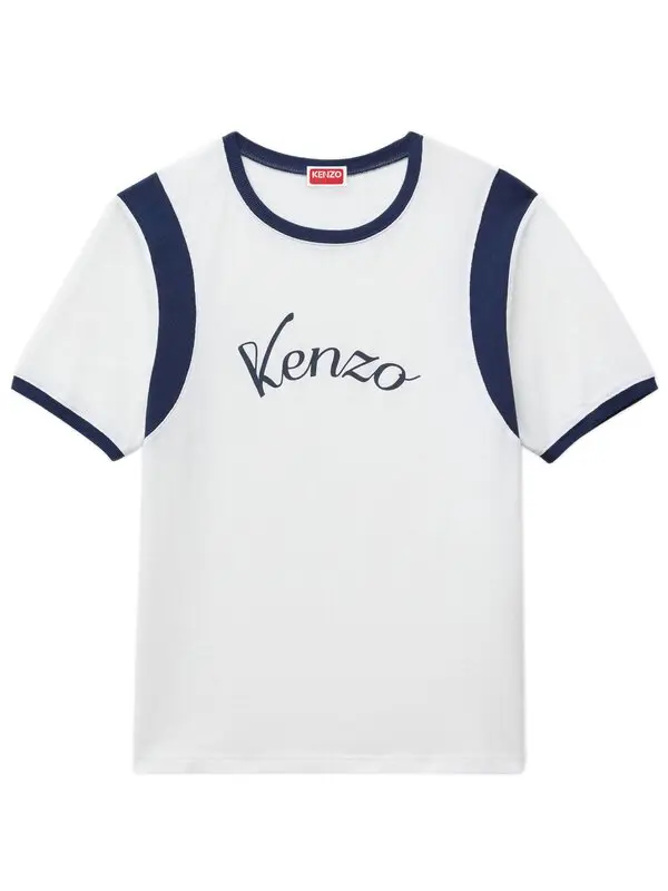 Kenzo Contrast Rib Collar T-shirt With Front Print - Bianco