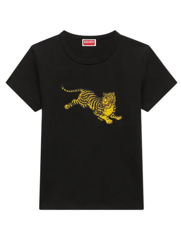 Kenzo Crew Neck T-shirt With Front Print - Nero