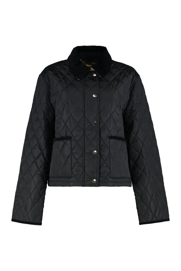 Burberry Cropped Nylon Quilted Padded Jacket With Check Lining - Black