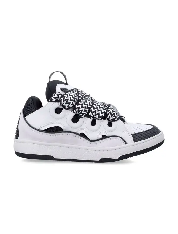 LANVIN Curb Leather Sneaker With Oversized Woven Laces - Bianco