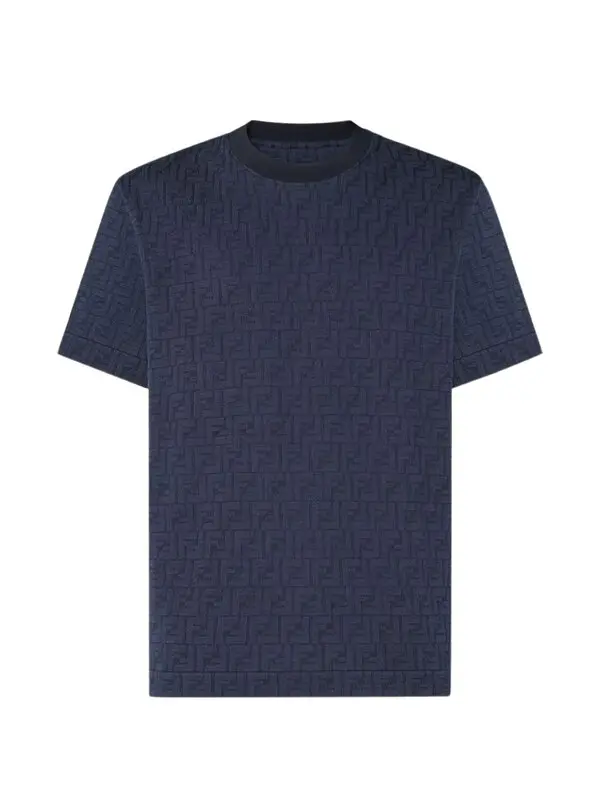 Fendi S Cotton Crew Neck T-shirt With All-over Logo Print - Navy