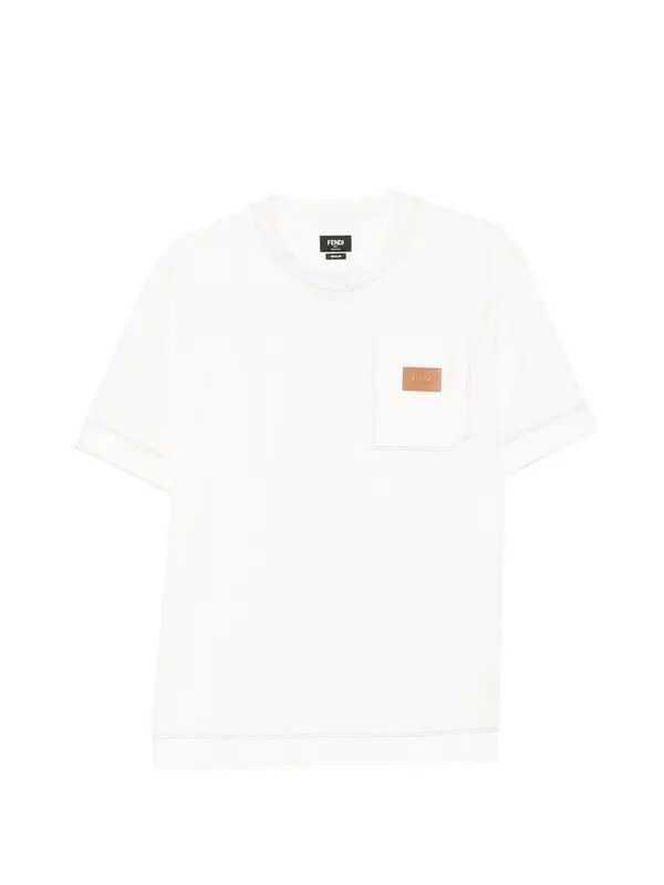 Fendi S Cotton Crewneck T-shirt With Appliqué Chest Pocket And Contrast Stitching - White