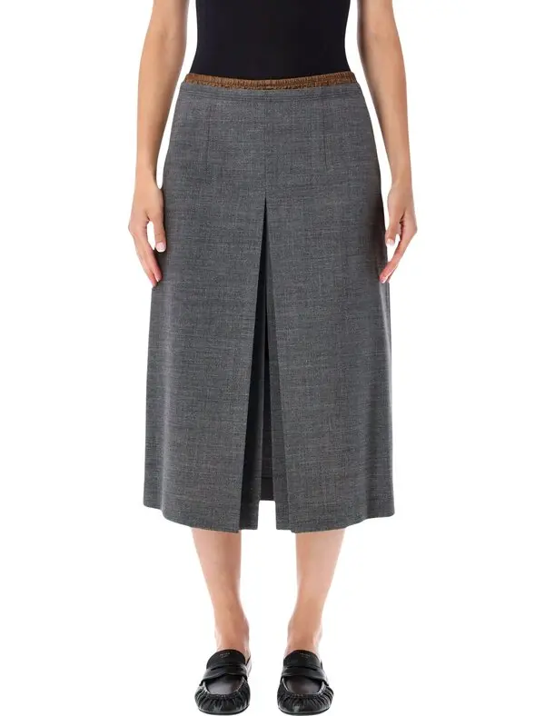 Prada Tailored Wool Midi Skirt With Front Slit - Grigio