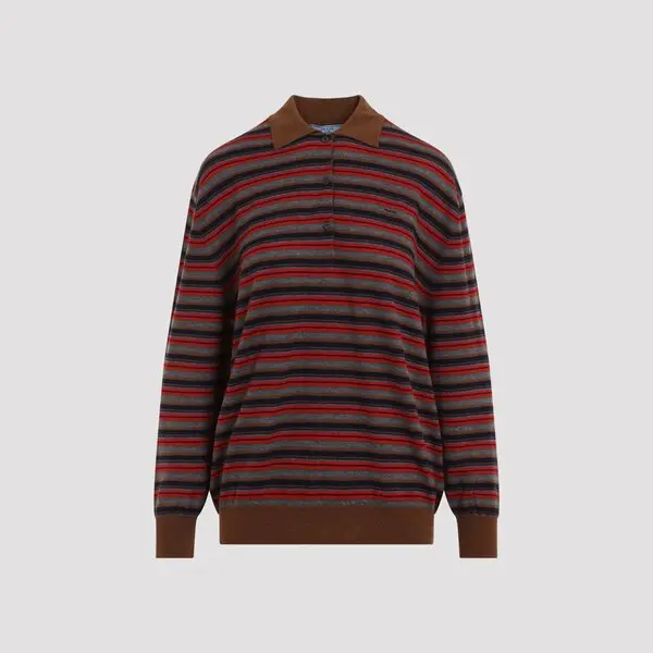 Prada Striped Cashmere Polo Shirt - Brown