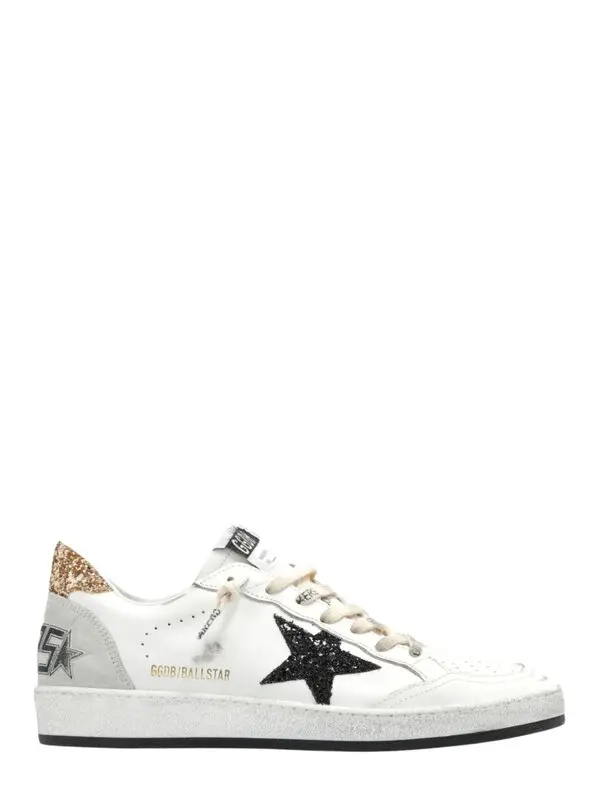 GOLDEN GOOSE Leather Ballstar Sneakers With Glitter Star Detail - Black