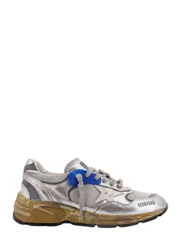 GOLDEN GOOSE Leather & Canvas Running Dad Sneaker With Side Star - Silver