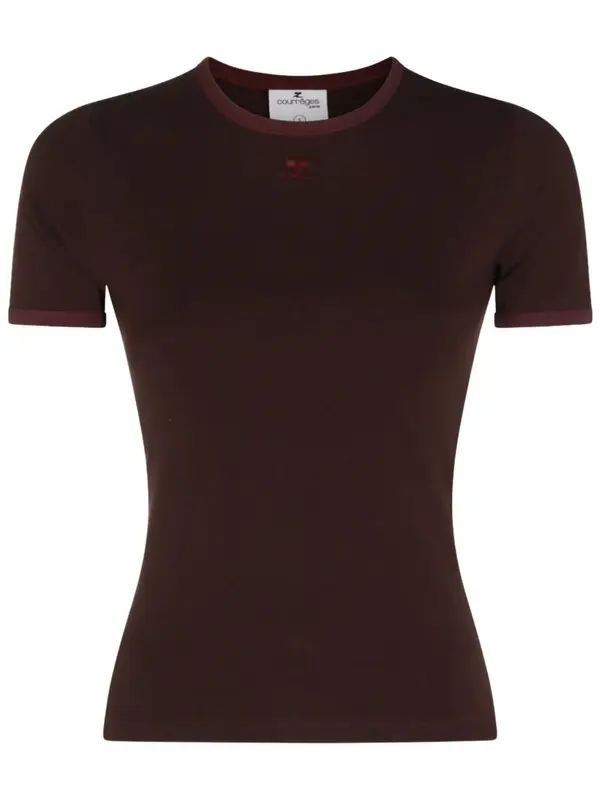 COURREGES Slim-fit Cotton T-shirt With Embroidered Logo - Bordeaux