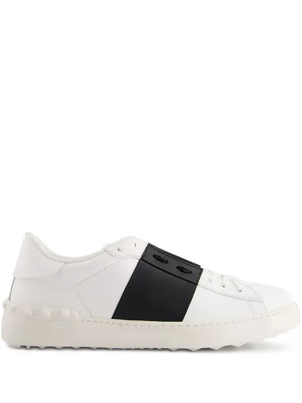 Valentino Garavani Contrast Calfskin Lace-up Sneakers With Rubber Studded Sole - Bianco