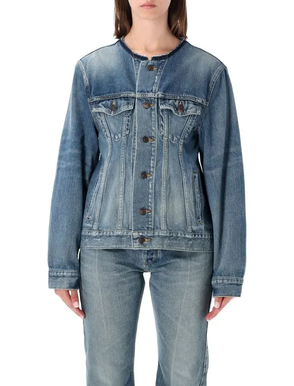 Balenciaga Hourglass Distressed Denim Jacket - Blu