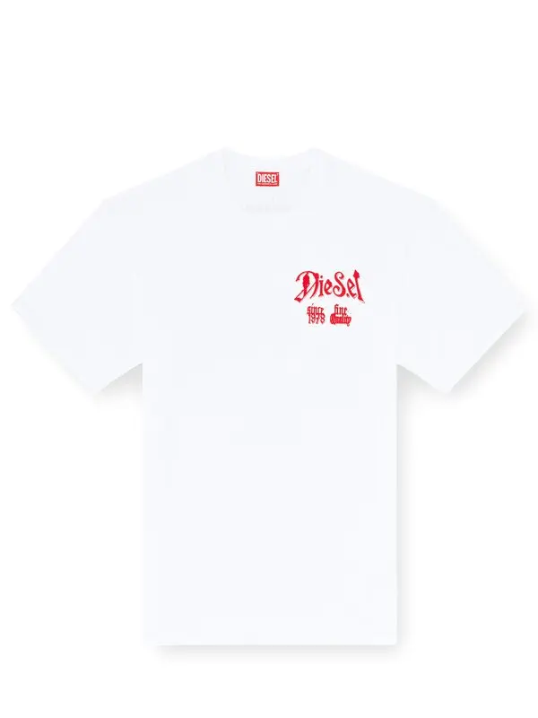 DIESEL® Crew Neck T-shirt With Flocked Chest Logo And Flocked Back Print