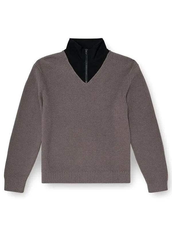 DIESEL® Ribbed Wool-cotton Half-zip High-neck Sweater - Grigio