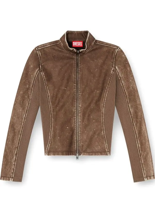 DIESEL® Lightweight Bonded Biker Jacket With Band Collar And Embossed Oval D - Marrone