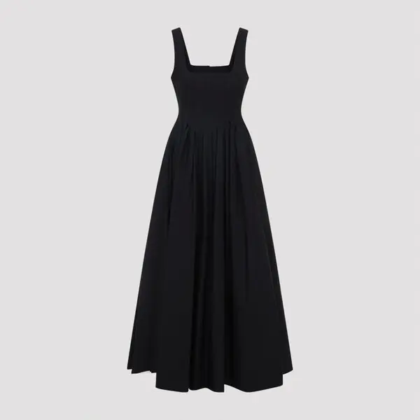 Sportmax Cotton Midi Dress With Square Neckline - Black