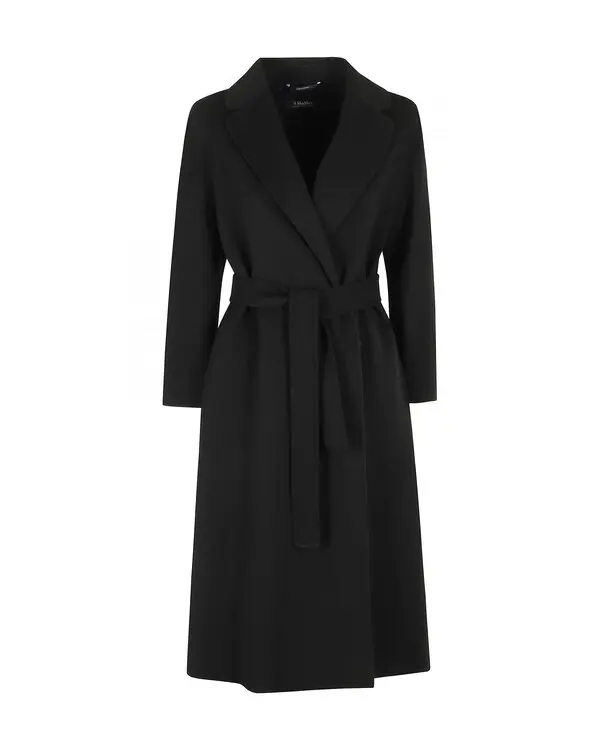 Max Mara 100% Pure Virgin Wool Belted Coat - Nero