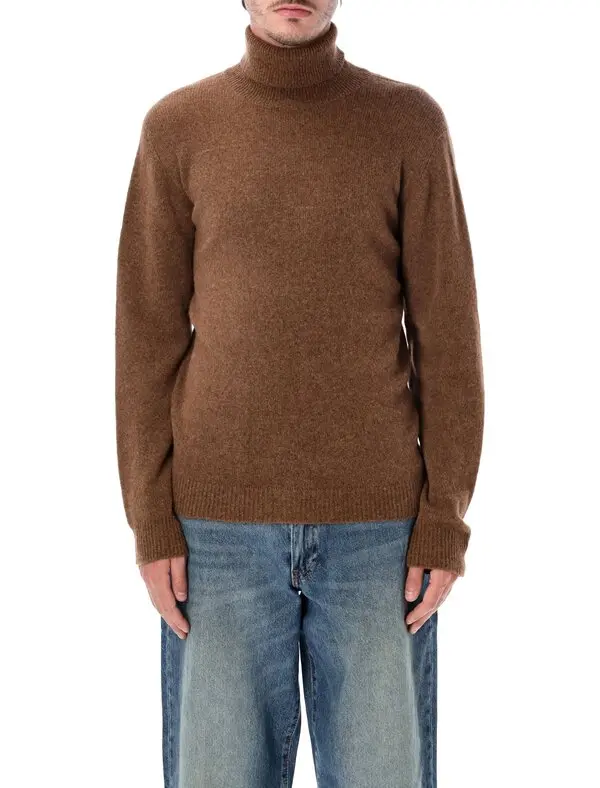 ROBERTO COLLINA Camel Wool Blend Turtleneck Sweater - Tobacco