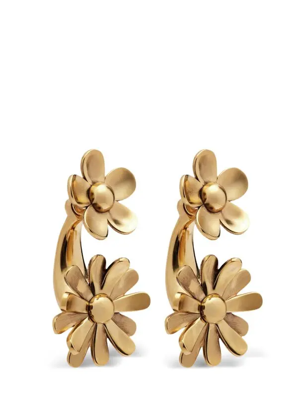 Marc Jacobs Daisy Wild Floral Hoop Earrings In Polished Brass - Gold