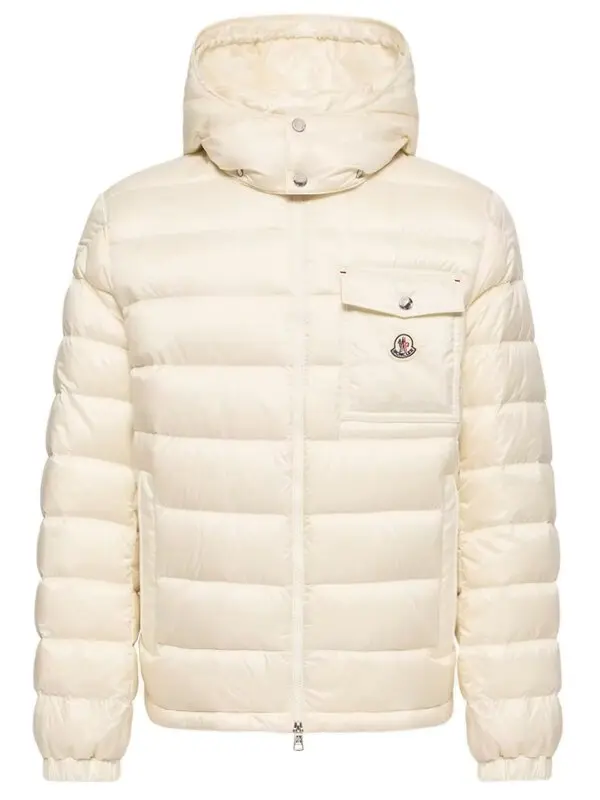 Moncler Quilted Down Jacket With Detachable Hood And Tricolor Accent - Bianco