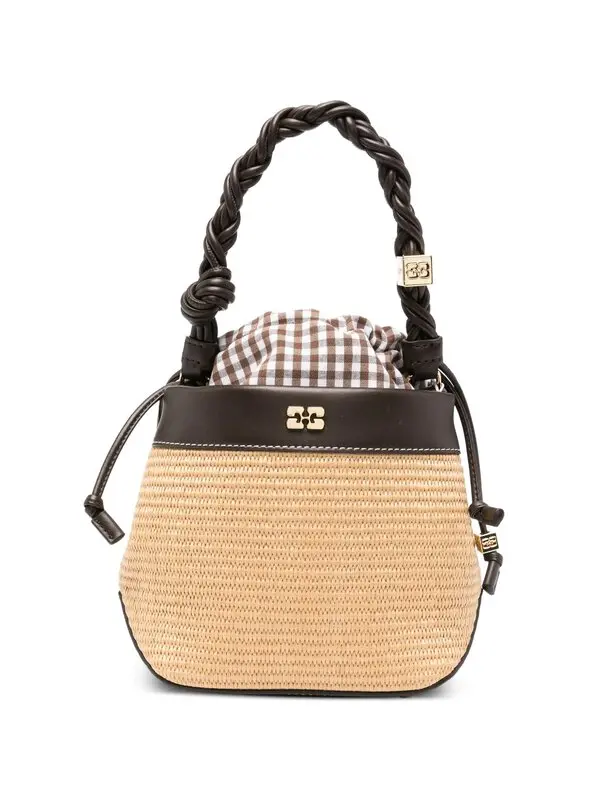 GANNI Braided Mini Pouch Handbag With Adjustable Shoulder Strap - Marrone