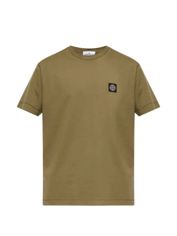 Stone Island No-ribbed Neckline Slim Fit T-shirt With Compass Logo Patch - Verde