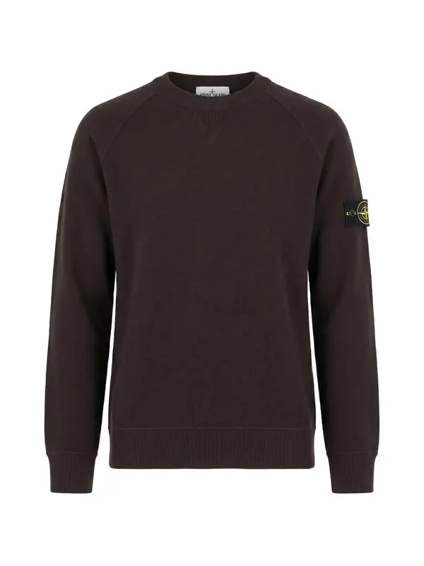 Stone Island Ribbed Crewneck Sweater With Badge Detail - Marrone