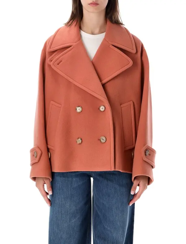 Chloé Virgin Wool Double Breasted Coat - Cedar Pink