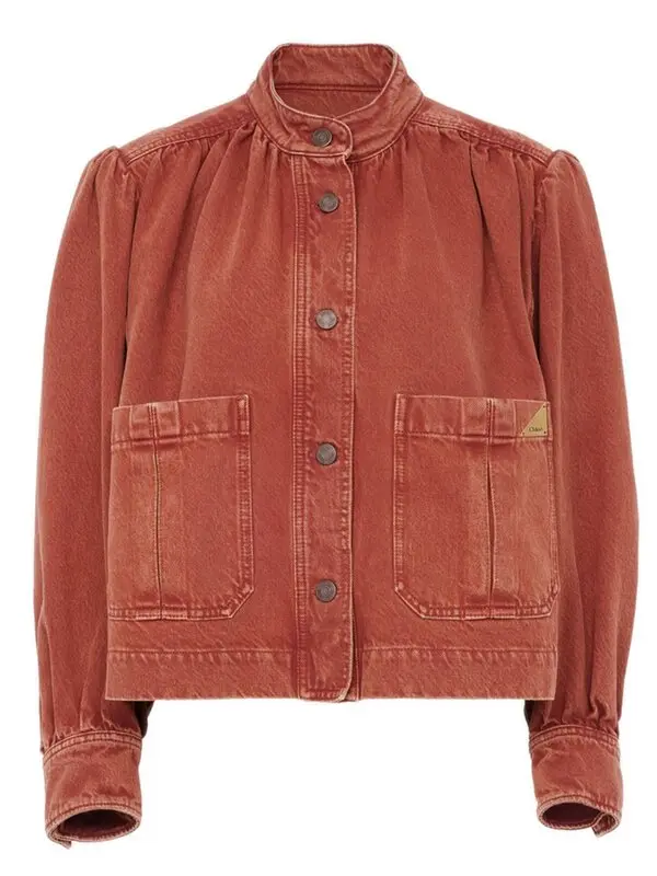 Chloé Logo Denim Jacket With Patch Pockets - Marrone