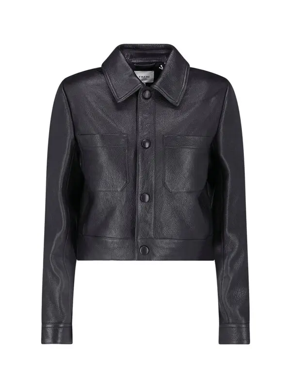 FRAME Cropped Leather Jacket With Classic Collar