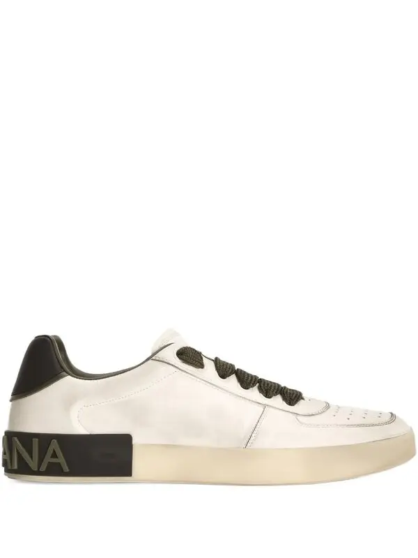 Dolce & Gabbana Calfskin Sneaker With Contrasting Heel Tab And Rubber Logo - Bianco