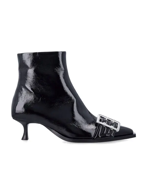 GANNI Patent Leather Ankle Boots With Silver-tone Buckle
