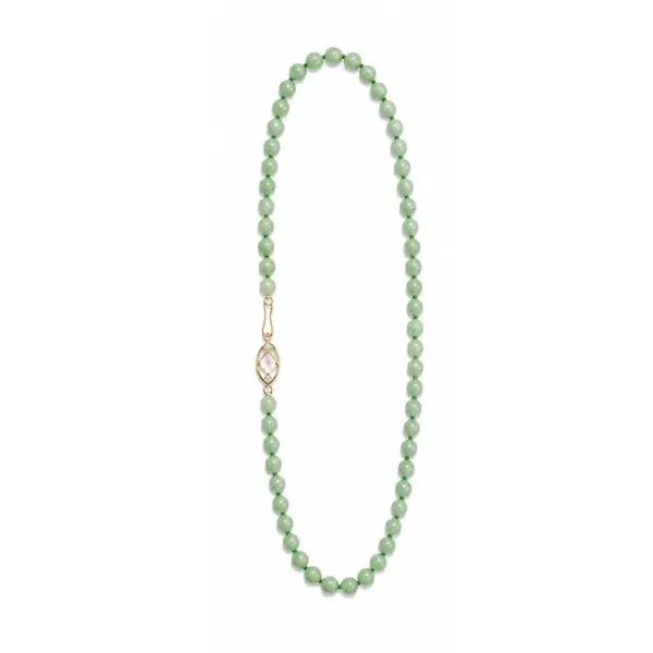 INARI JEWELLERY Quartz Necklace With Rose Quartz Portrait Charm - Green